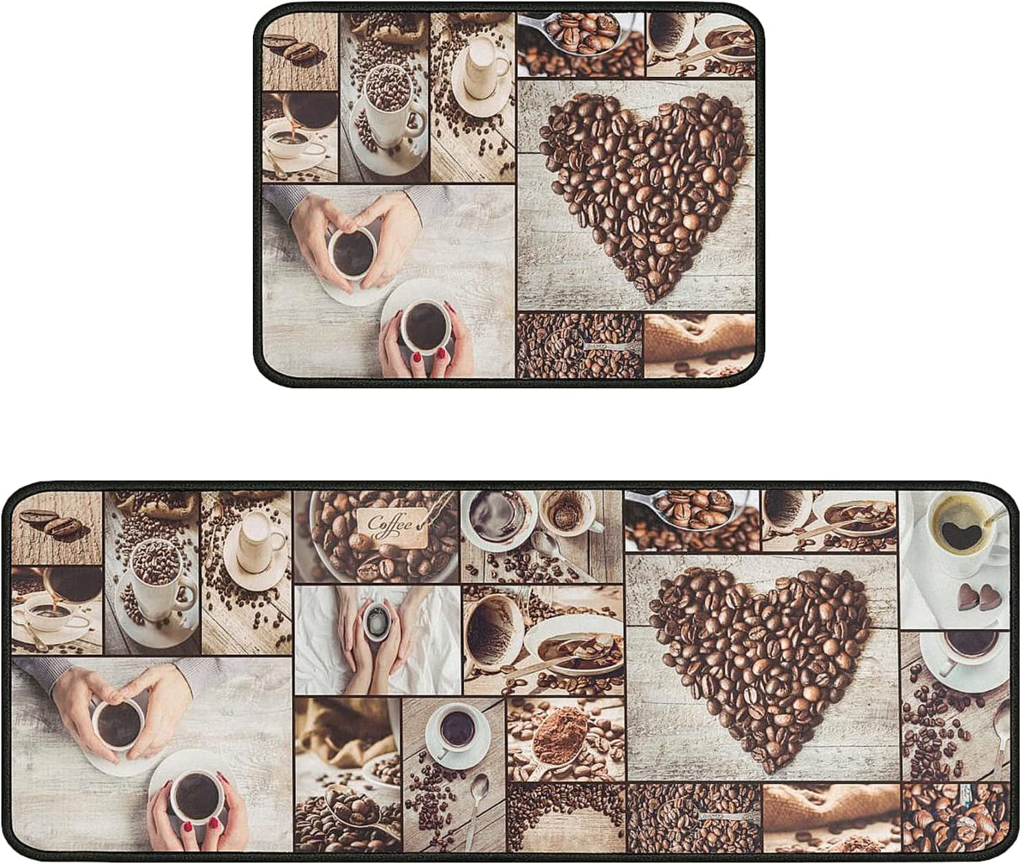 Coffee Kitchen Rugs Non-Slip Kitchen Mat Set of 2 Washable Kitchen Rug ...