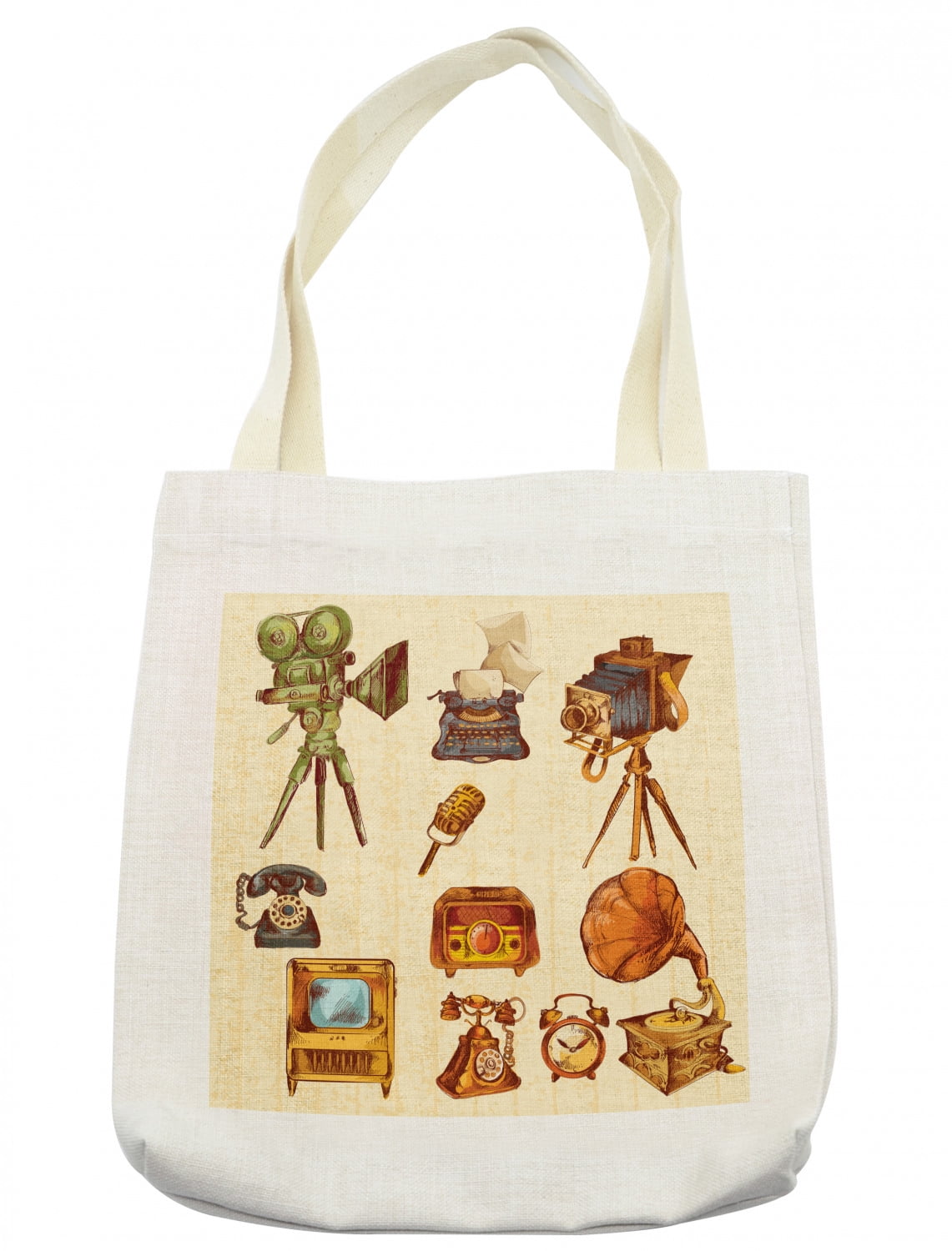 Vintage Tote Bag, Retro Technologic Telephone Camera Television and ...