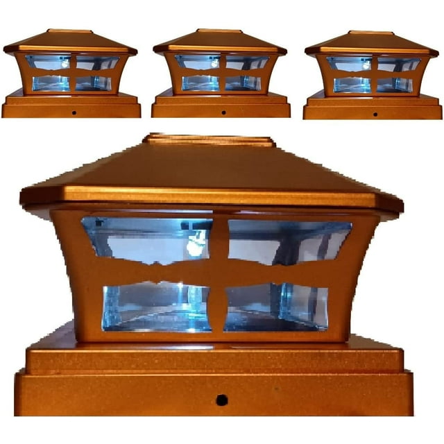 4 Pack Solar 4X4" Fence Post Cap Light with One LED Bulbs COPPER Garden ...