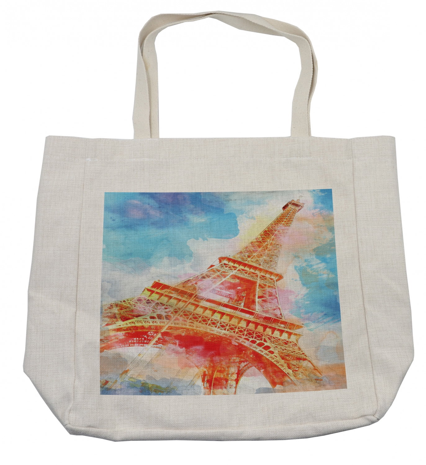 Eiffel Tower Shopping Bag, Watercolor Painted Linework Eiffel Tower ...