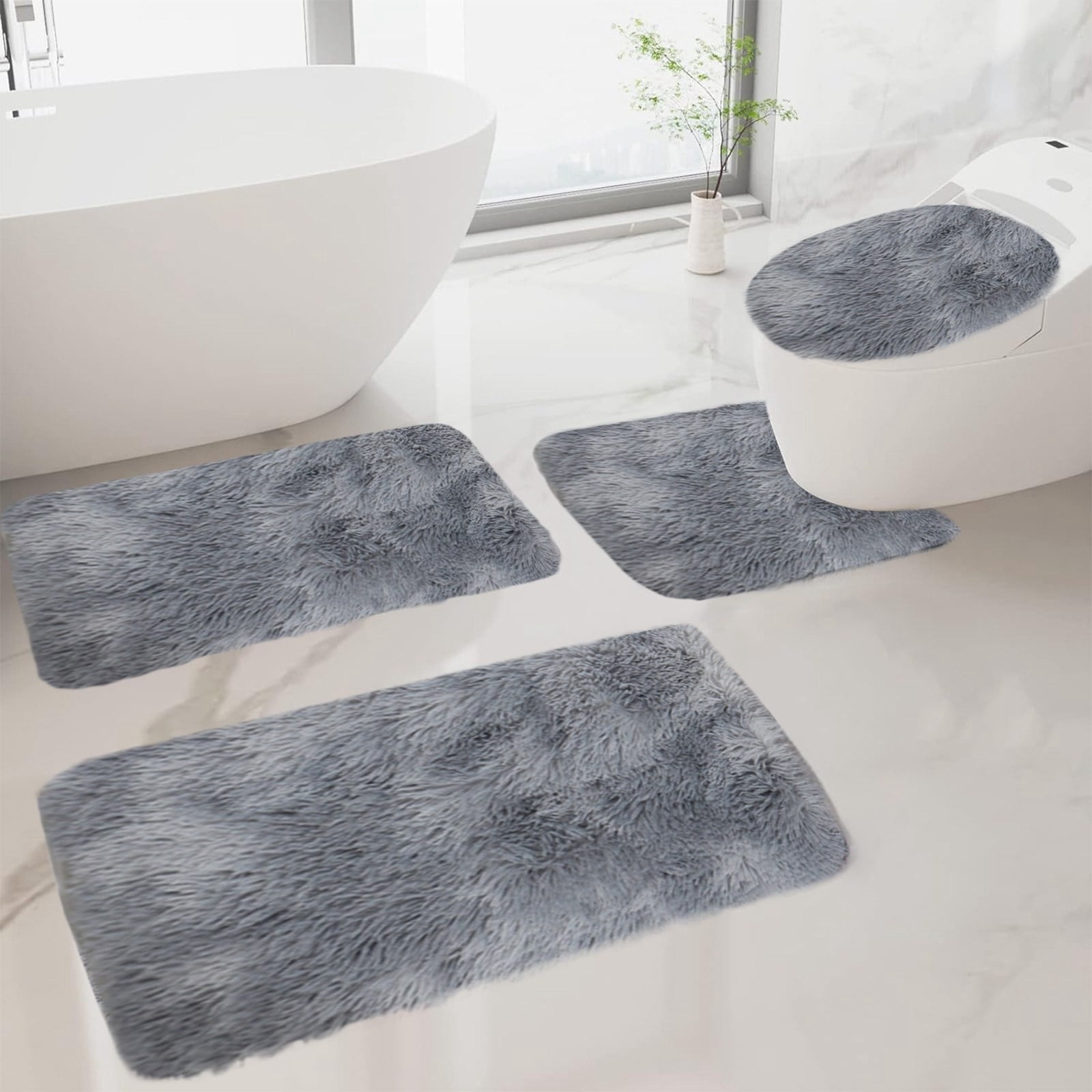 Fridja Bath Rug Set 4 Piece With Toilet Lid Cover And Rug Set  Non Slip Bath Mats For Bathroom  Soft Comfortable Absorbent Bathroom Mat Set With U-Sha