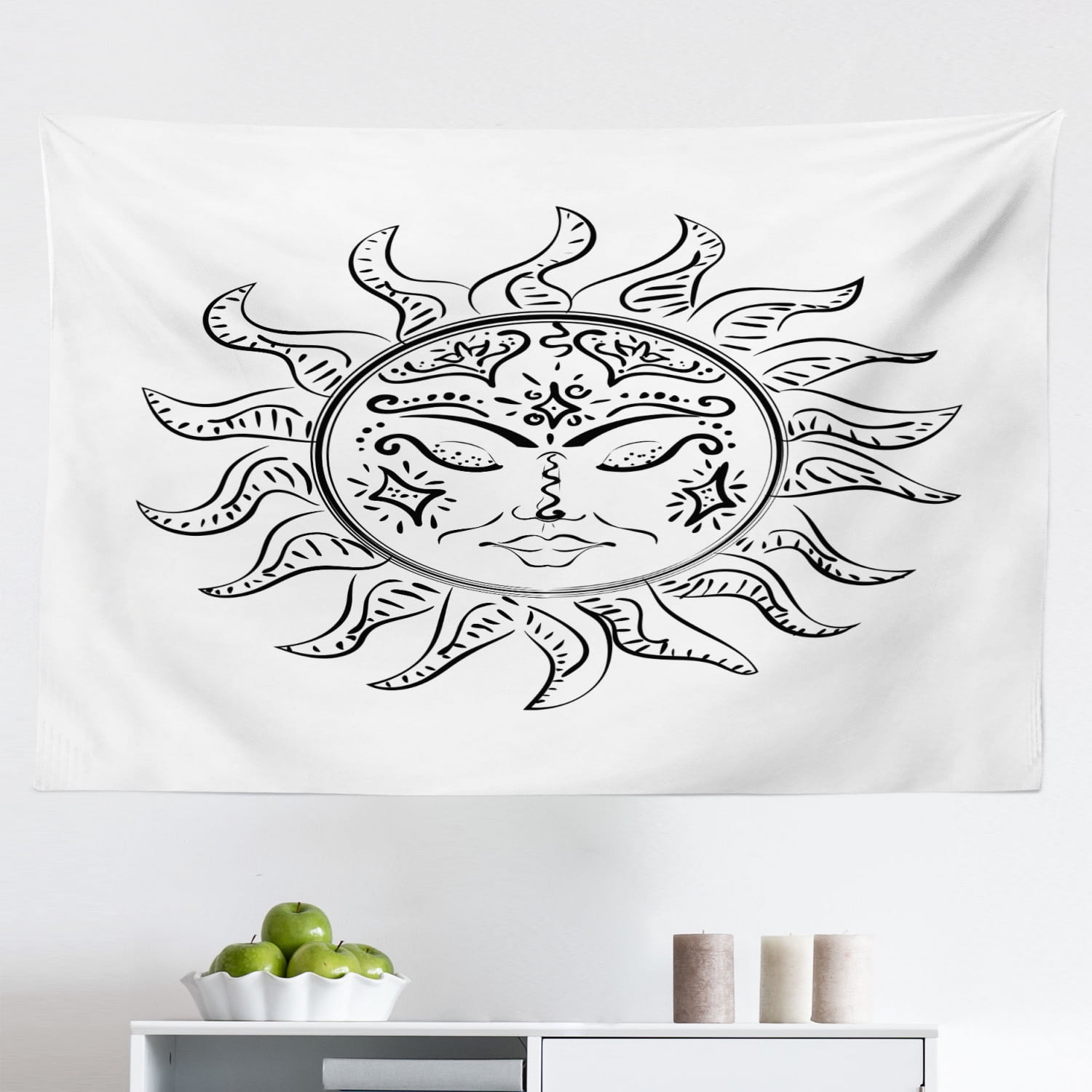 Celestial Sun Tapestry, Abstract Dreamy Simple Monochrome Image of Sun ...