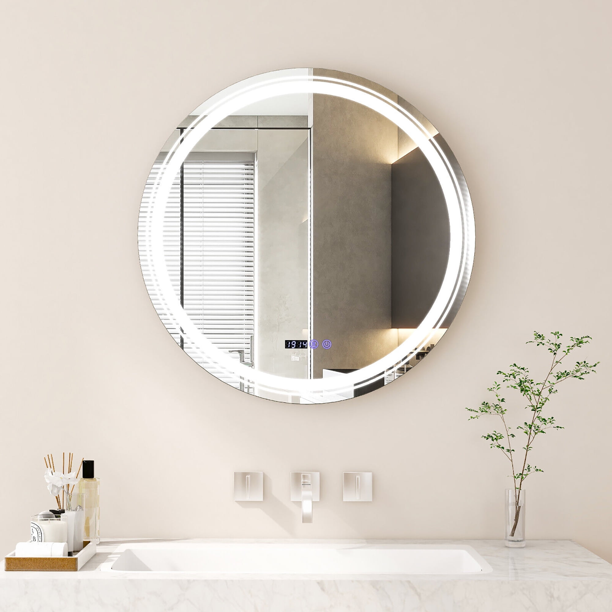 Click here for Gymax Round Led Bathroom Mirror W/ Temperature Dis... prices