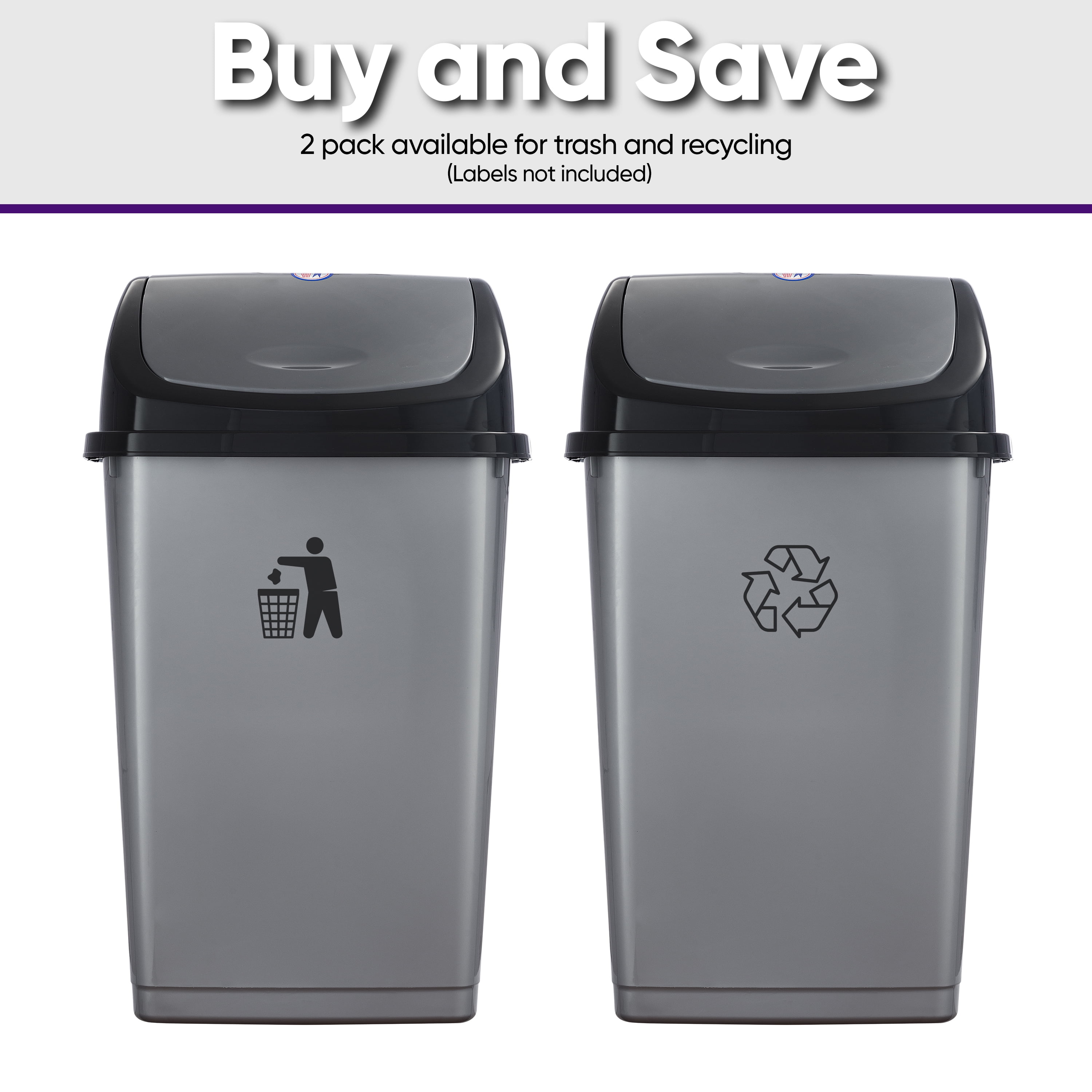 Superio 13 Gallon Trash Can 2 Pack, Beige Slim Plastic Step Superio 13 Gallon Trash Can 2 Pack, Beige Slim Plastic Step