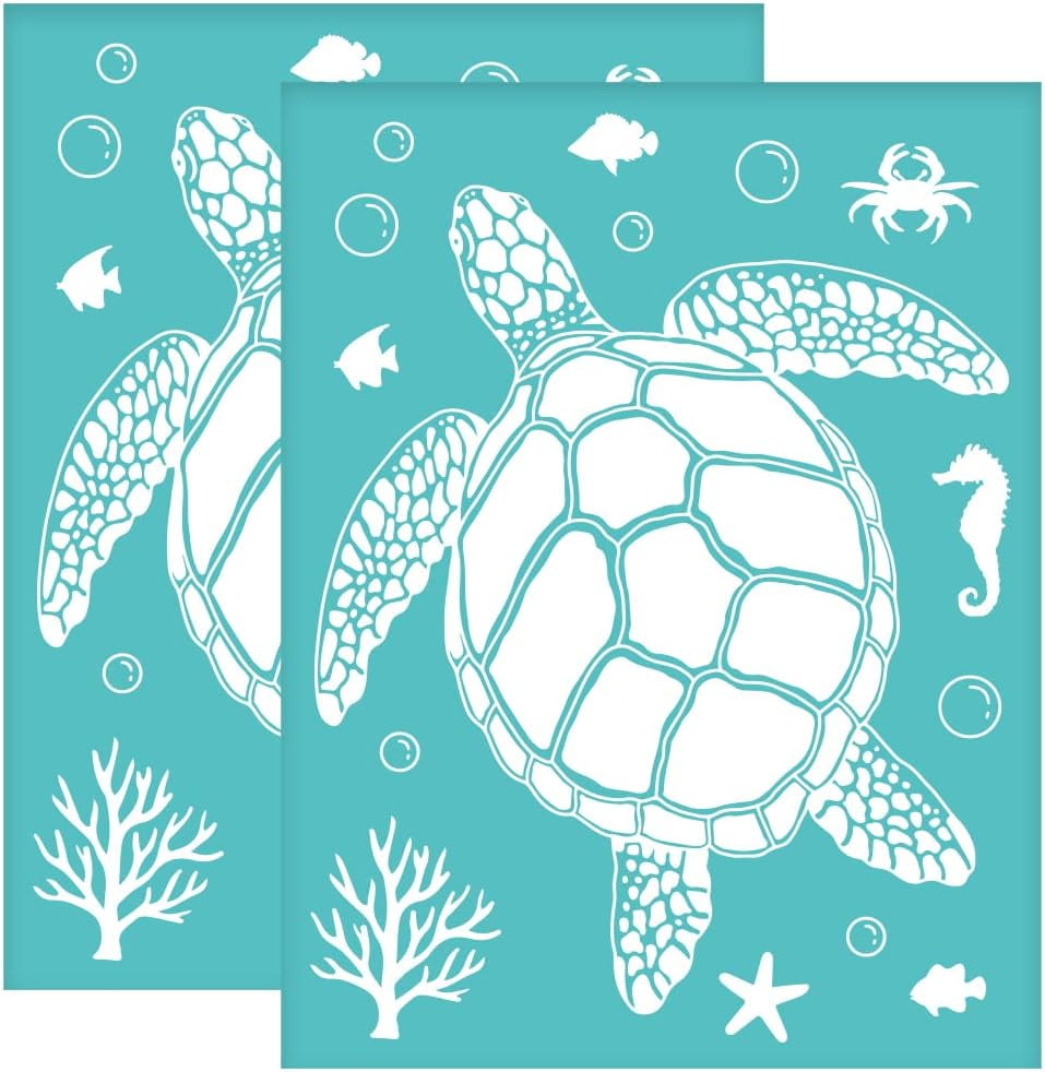 2Pcs Self-Adhesive Silk Screen Printing Stencil Sea Turtle Pattern Silk ...