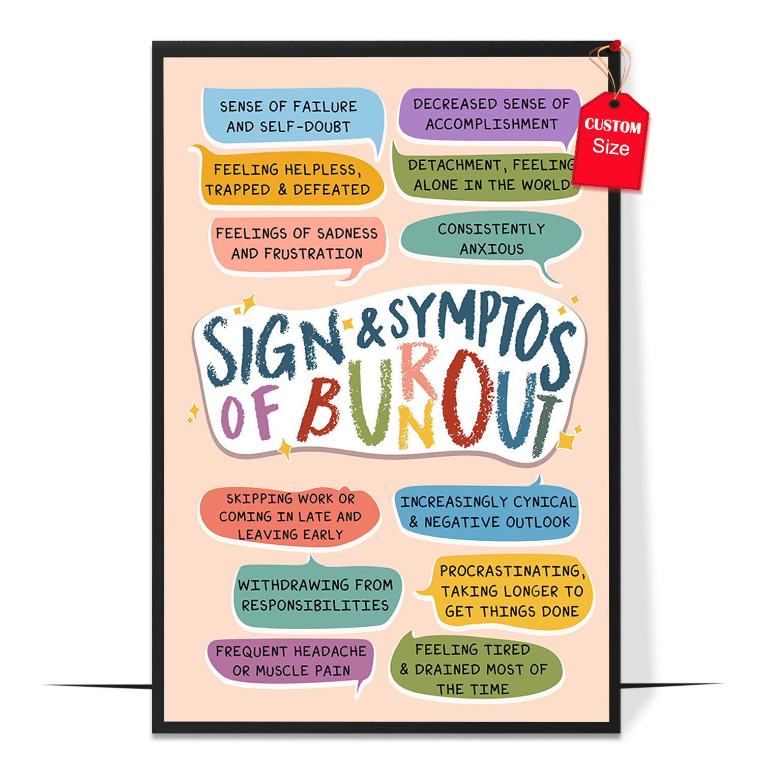 LOLUIS Sign and Symptoms of Burnout Poster, Boho Mental Health Posters ...