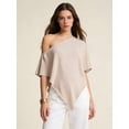 Beige Knit Off-Shoulder Poncho Loose Asymmetrical Hem Cover-Up Top ...