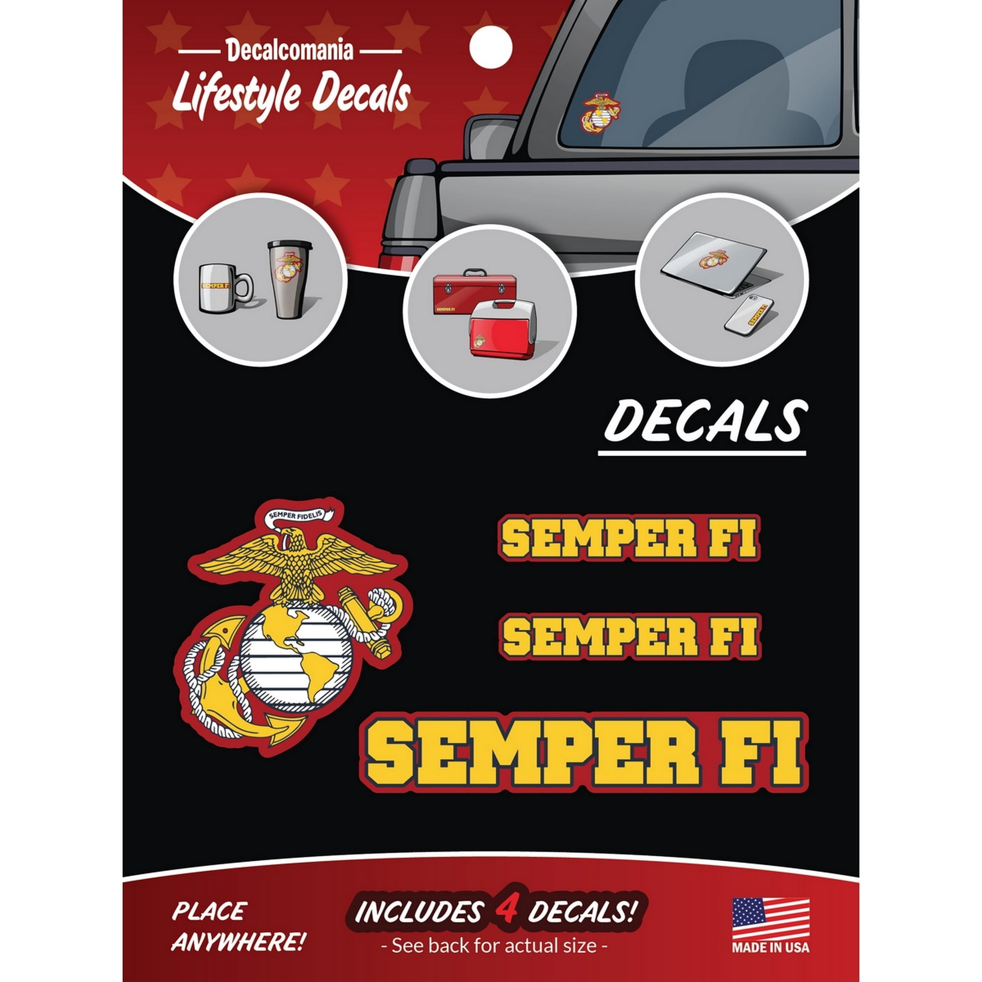 United States Marine Corps - Semper Fi Set of 4 Vinyl Decals for Cars ...