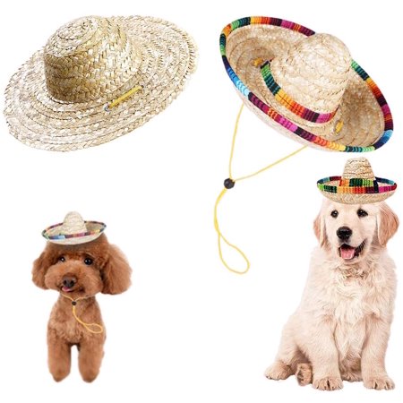 Mexican Dog Hat-2 Pack Summer Cat Mini Straw Sombrero Natural Fiesta ...