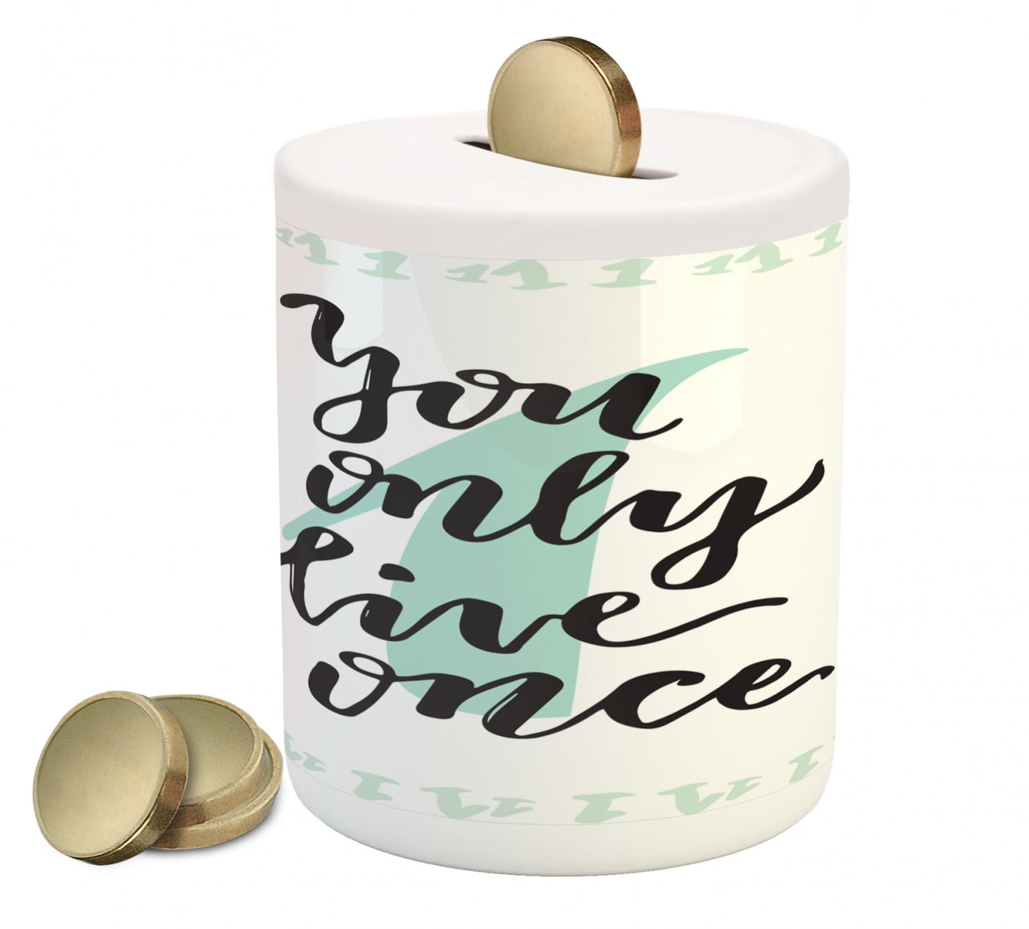 YOLO Piggy Bank, Hand Lettering Calligraphy with Popular Saying in ...