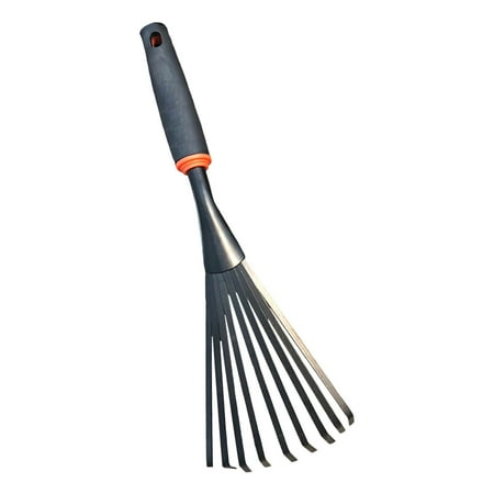 Metal Shrub Rake Small Garden Rake with Ergonomic Handle 9 Tines Leaf ...