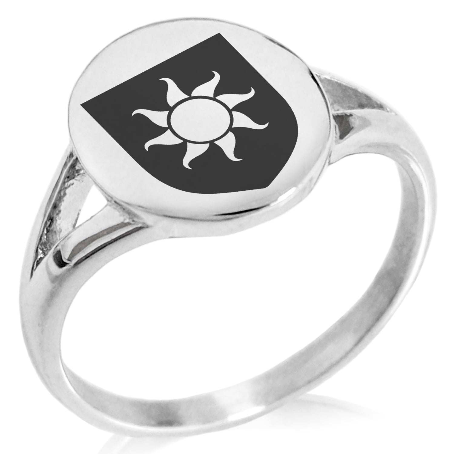 Stainless Steel Sun Splendor Coat of Arms Shield Minimalist Oval Top ...