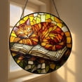 Acrylic Faux Stained Glass Cat Sun Catcher Round Reading Room Window ...