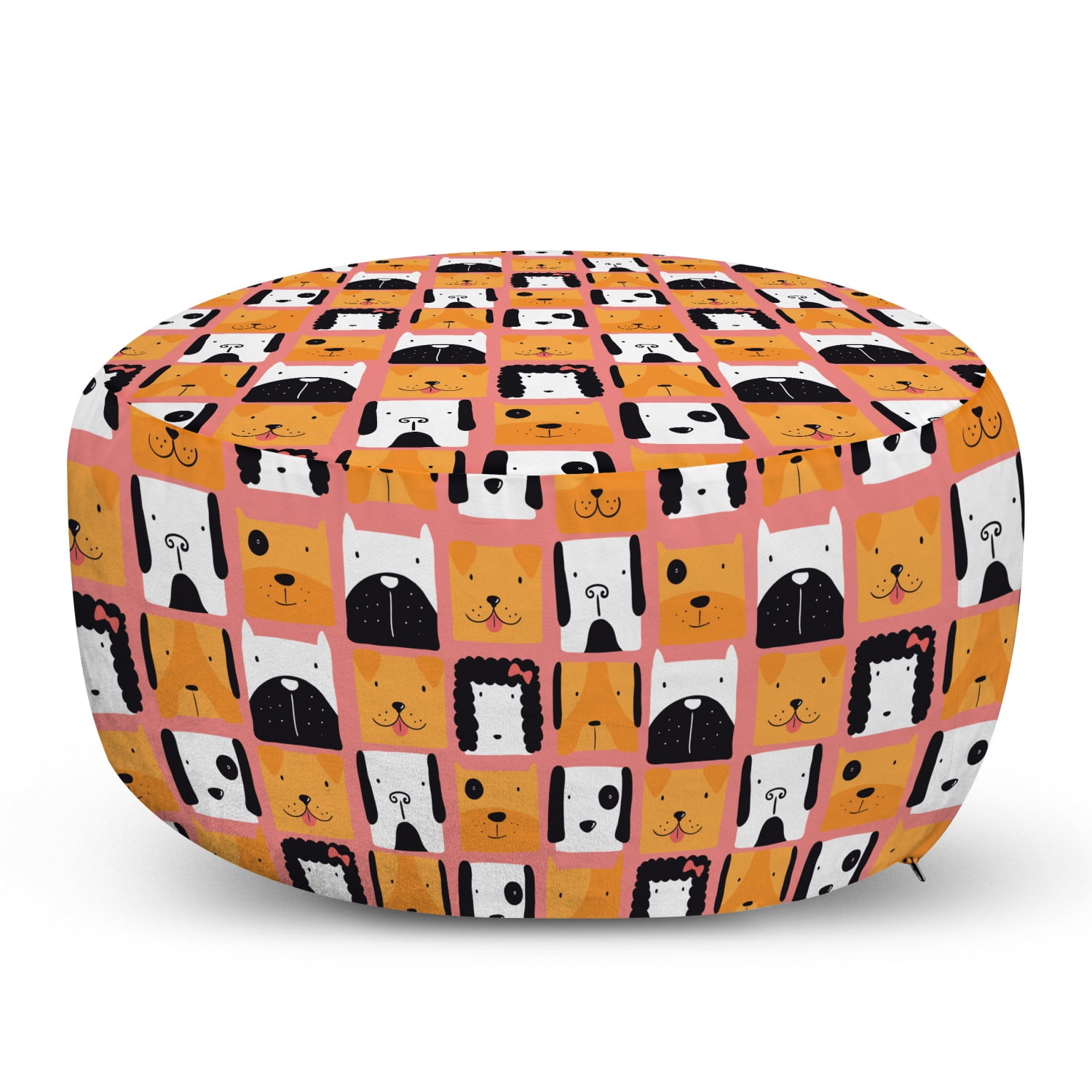 Dog Pouf Cover with Zipper, Funny Puppy Heads Doodle Concept Square ...