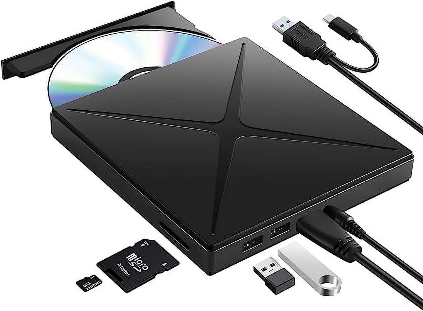 Hweilai CD/DVD Writer with USB 3.0 and Type-C, CD Reader with 2 USB ...