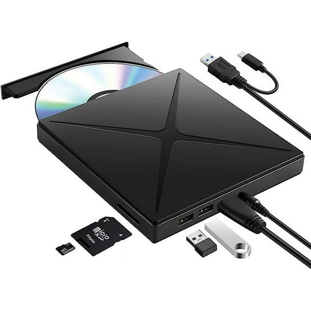 Grabadora de CD/DVD con USB 3.0 y Tipo-C, Lector de CD con 2 Puertos ...