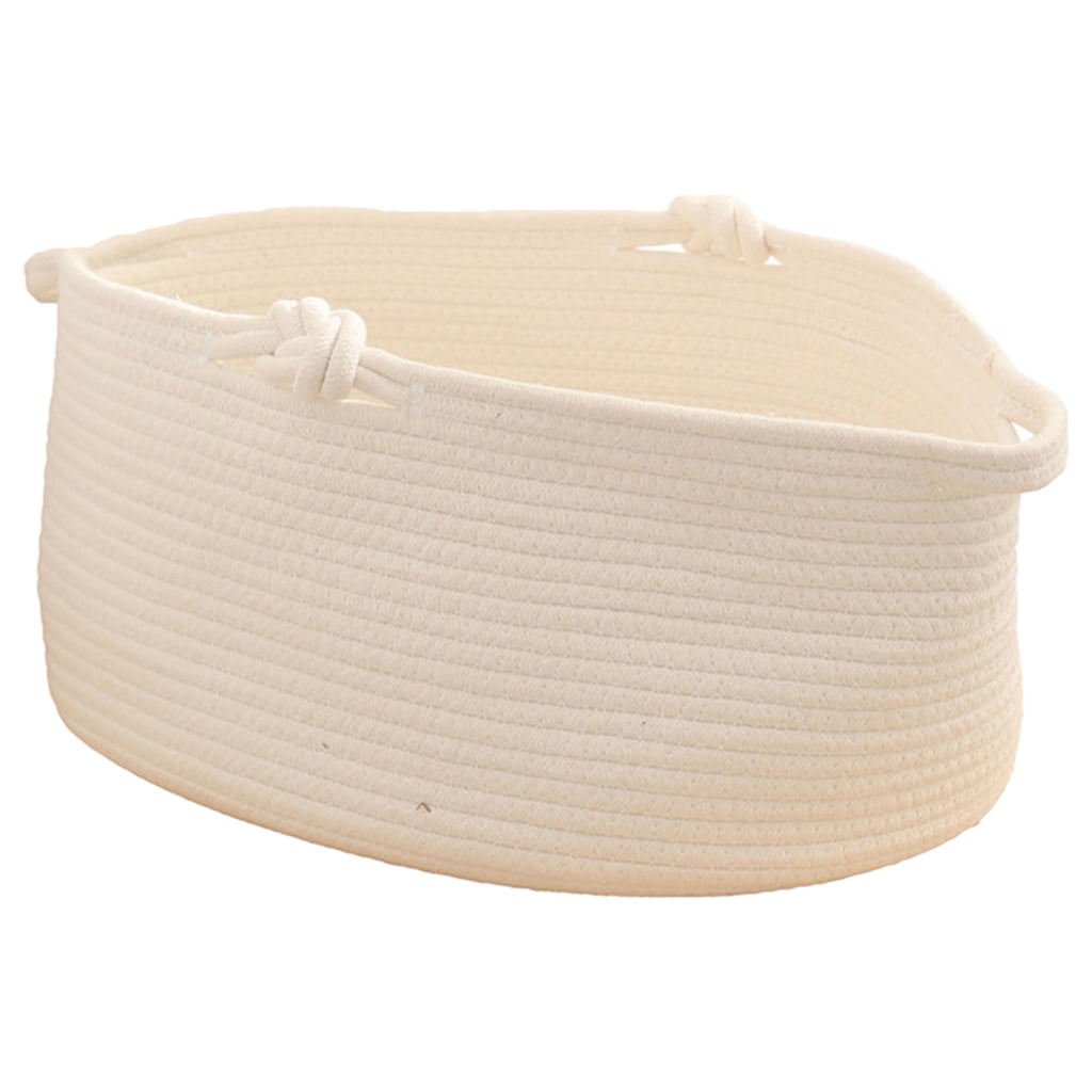 Oval Cotton Rope Woven Basket Laundry Hamper for Sundries Shelf White ...