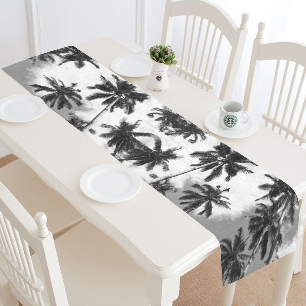 MYPOP Black and White Palm Tree Table Runner Home Decor 16x72 Inch ...