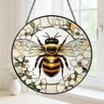 Bee Stained Glass Round Suncatcher, Floral Window Hanging with Yellow ...