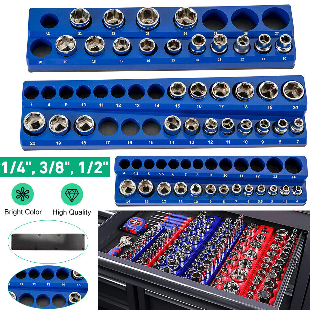 Vtin 3PC Magnetic Socket Organizer Metric Sockets Holders Storage 1/4 3 ...