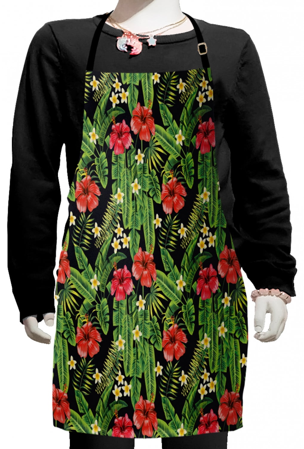 Tropical Kids Apron, Pastel Hibiscus Bouquets with Banana Palm Leaves ...