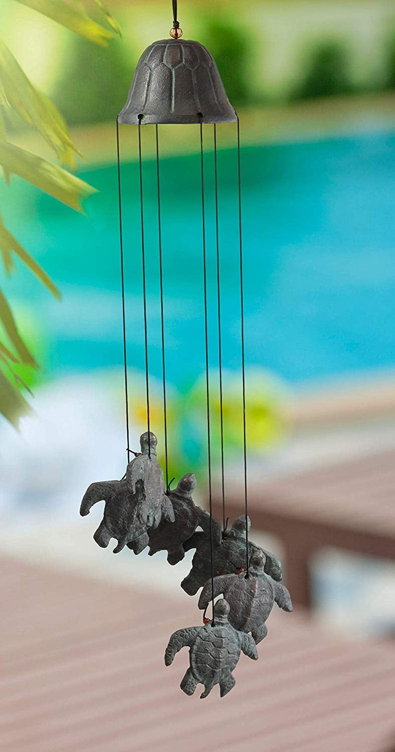 Cast Iron Nautical Sea Turtle Shell Bell With Ornamental Turtles Wind ...