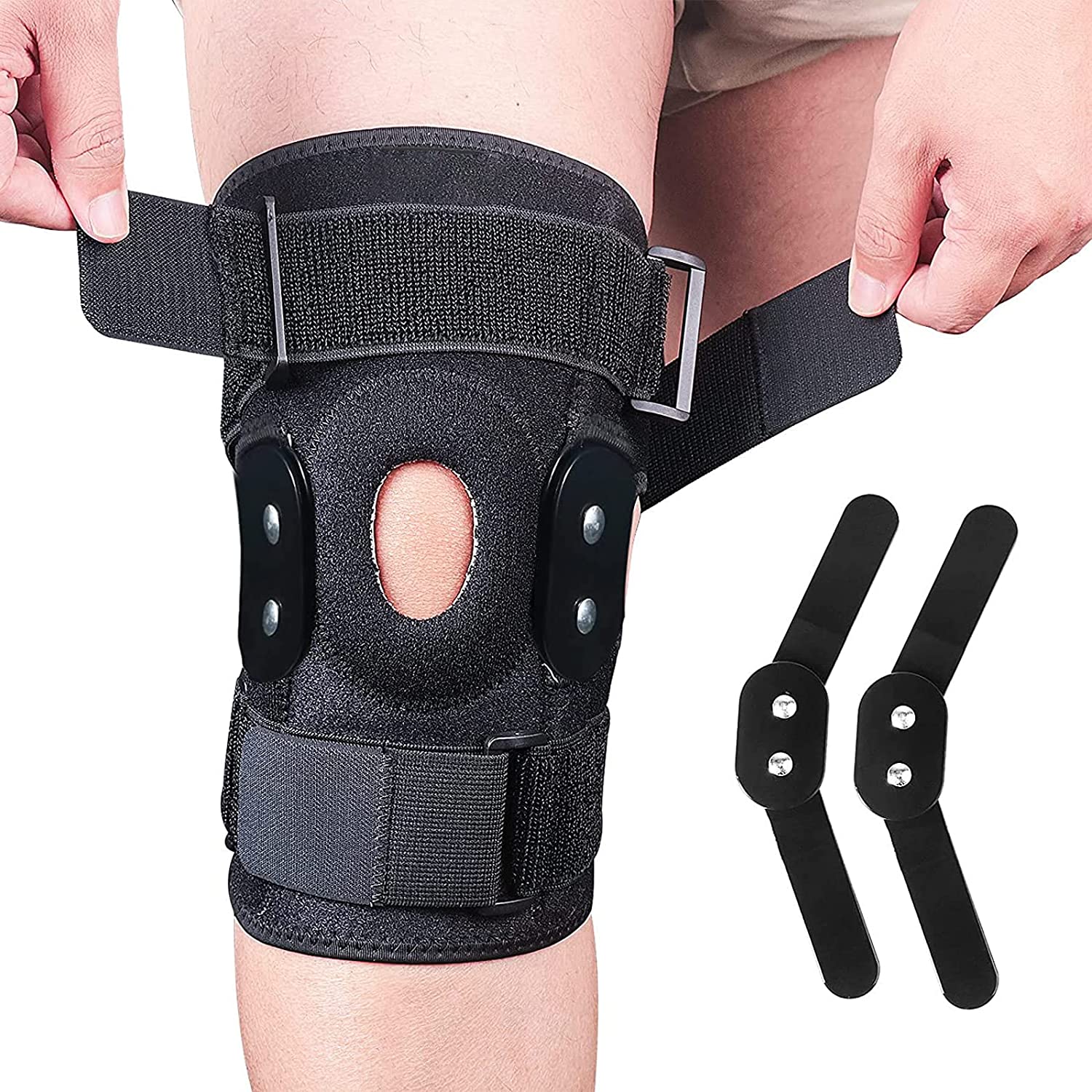 Hinged Knee Brace, Adjustable Knee Support Wrap for Men&Women, Pain ...
