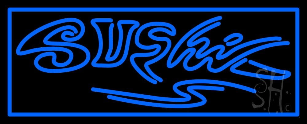 Stylish Blue Sushi LED Neon Sign 13 x 32 - inches, Black Square Cut ...