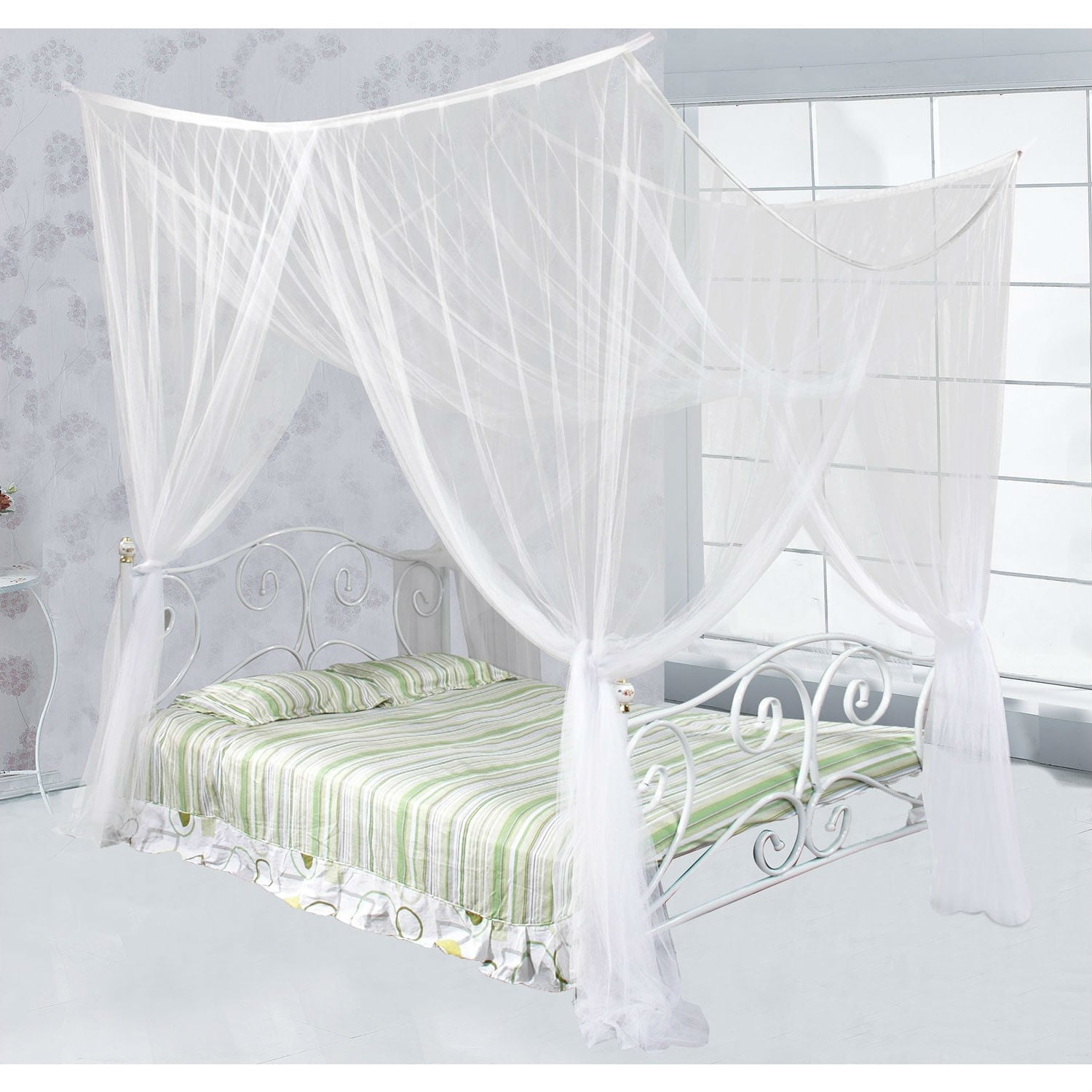White Mosquito Net Bed Canopy Mesh Netting - size Full Queen King ...