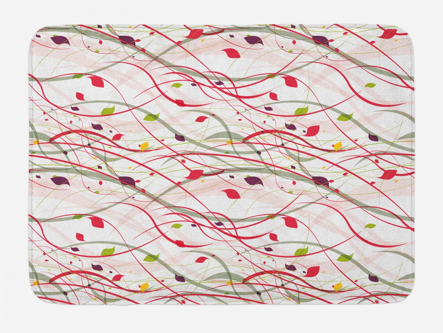 Modern Art Bath Mat, Bizarre Curl Lines Like Tree Branches with Leaves ...