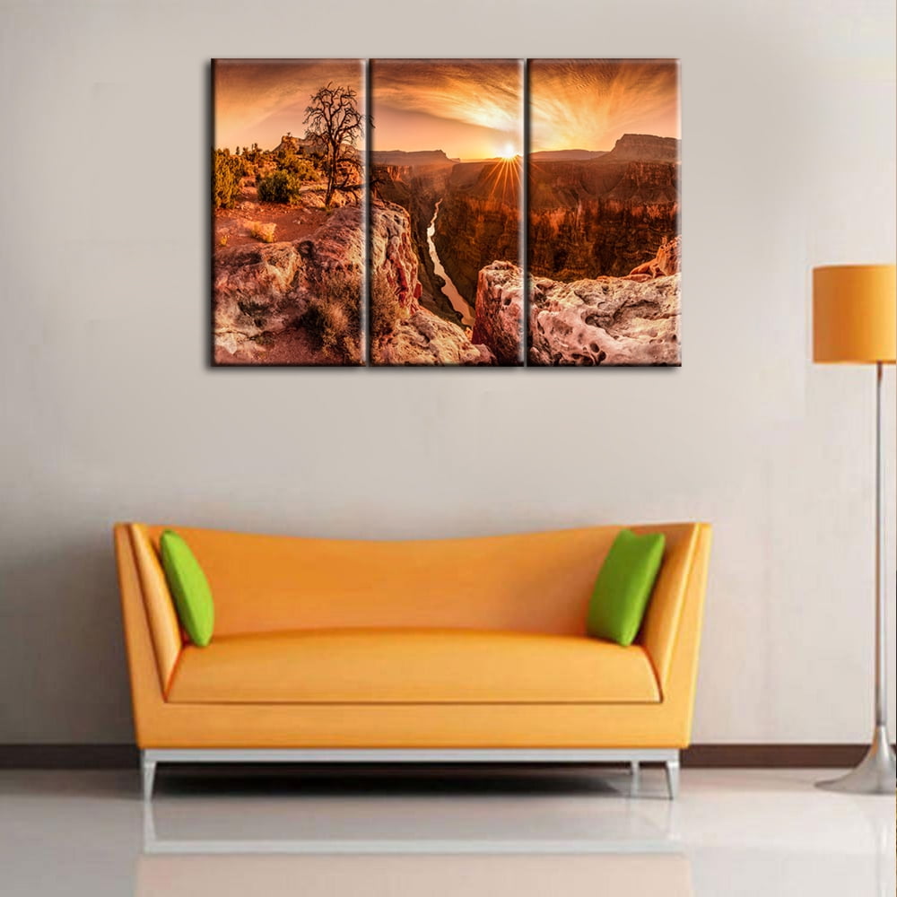 TISHIRON 3PCS Framed Canvas Wall Art Set,36"x24" Sided Canyon Carved by ...