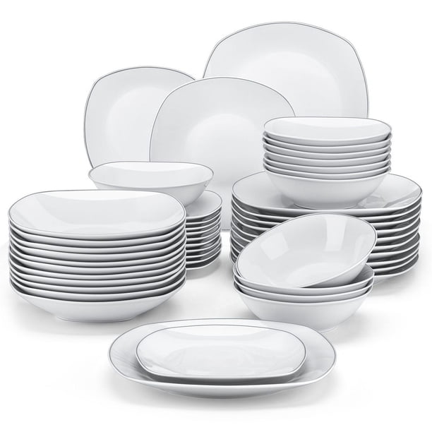 MALACASA Porcelain Dinnerware Sets, 48 Piece Round White Dishes With ...