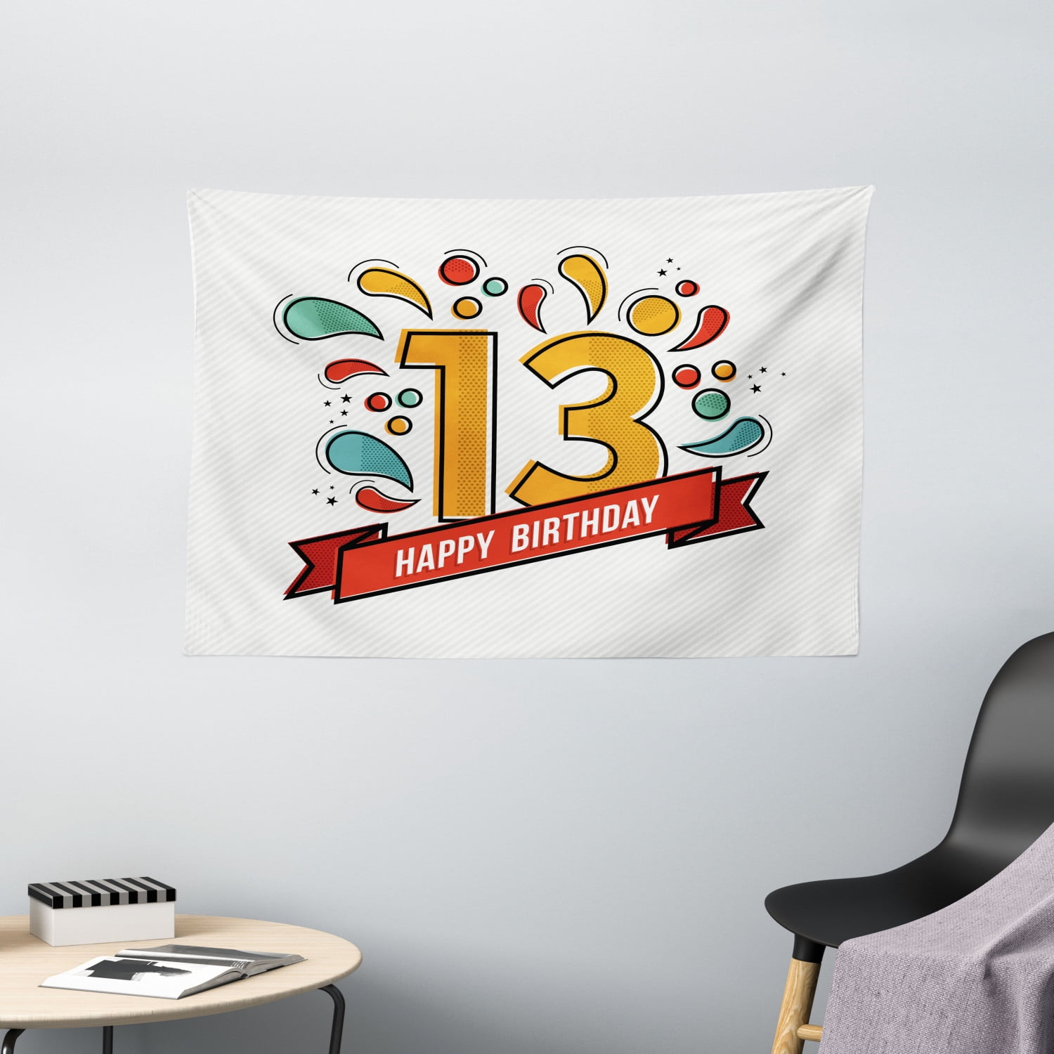 13th Birthday Decorations Tapestry, Modern Line Art Greeting for ...