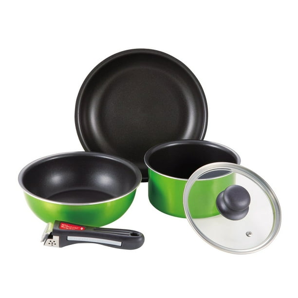 Frying pan pan 5-piece set IH compatible Fluorine processing Green ...