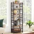 6 Tier Industrial Bookshelf, 70.7H Metal Frame With Wood Shelves, Black ...