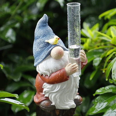 SHTUUYINGG Resin Gnome Statue, Dwarf Rain Gauge Sculpture, Garden Rain ...