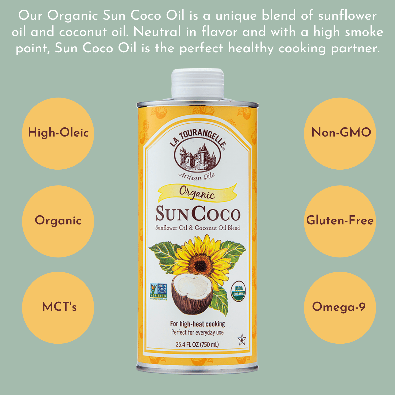 La Tourangelle Organic Sun Coco Oil, 25.4 Fl Oz, Blend of Organic ...