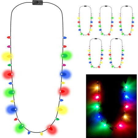 Light Up LED Christmas Holiday Bulb Necklace - 10 mini bulbs / 4 Colors ...