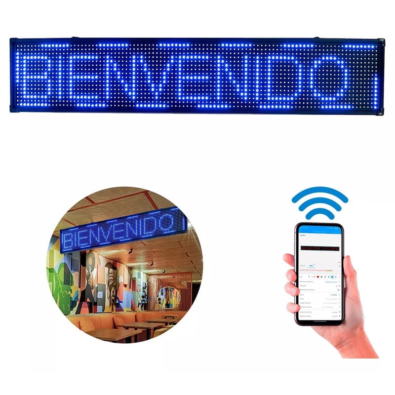 Letrero Led Azul Programable Wifi 100cm X 20cm Publicidad, Negocio ...