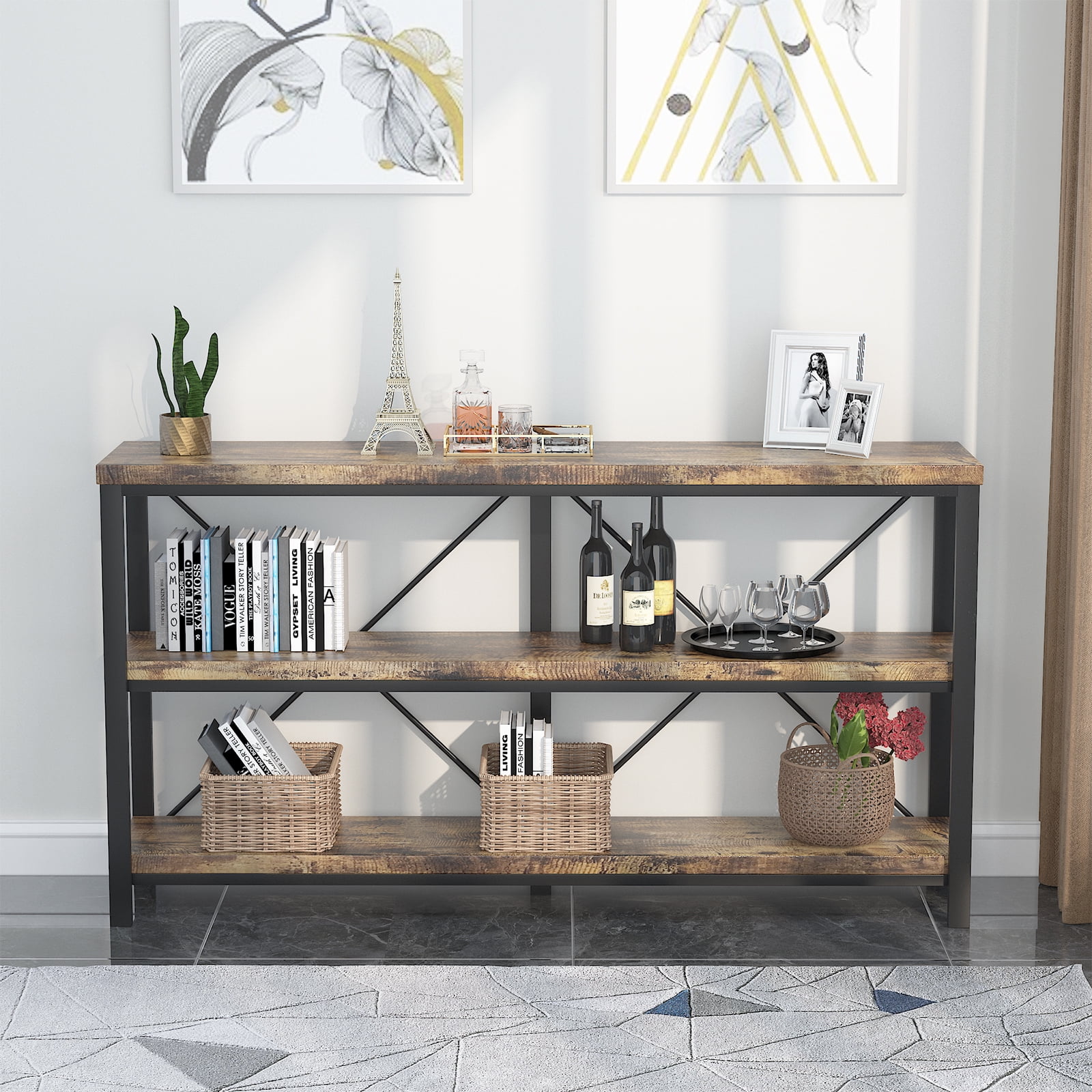 TWSOUL 55in Rustic 3-Tier Console Table for Living Room, Rustic Sofa ...