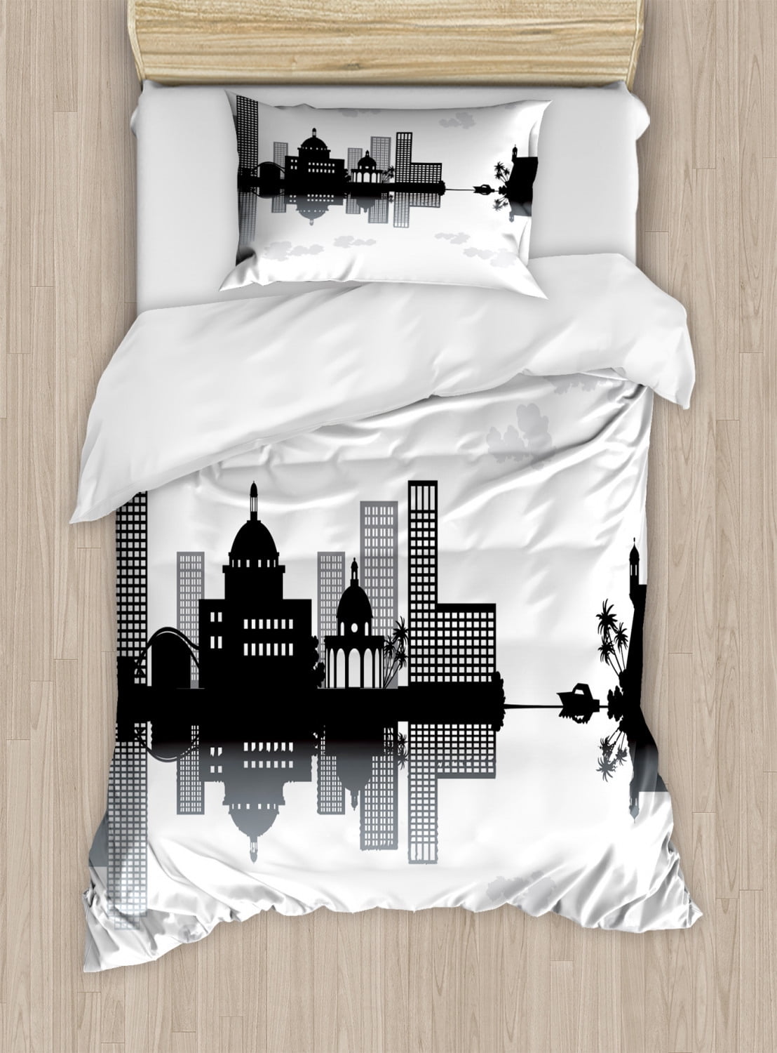 Puerto Rico Duvet Cover Set Twin Size, Black and White Silhouette Art ...