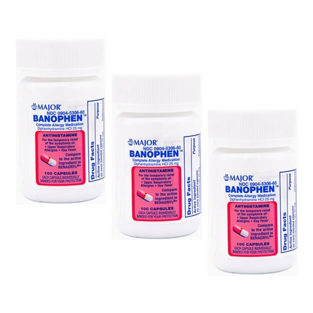 Major Banophen Complete Allergy Medication Diphenhydramine HCI 25mg ...