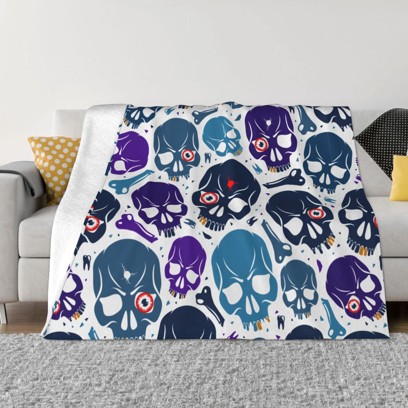 XMXT Throw Blanket, Blue Skull Bones Machine Washable Blankets for Sofa, 80 x 60 inches ...