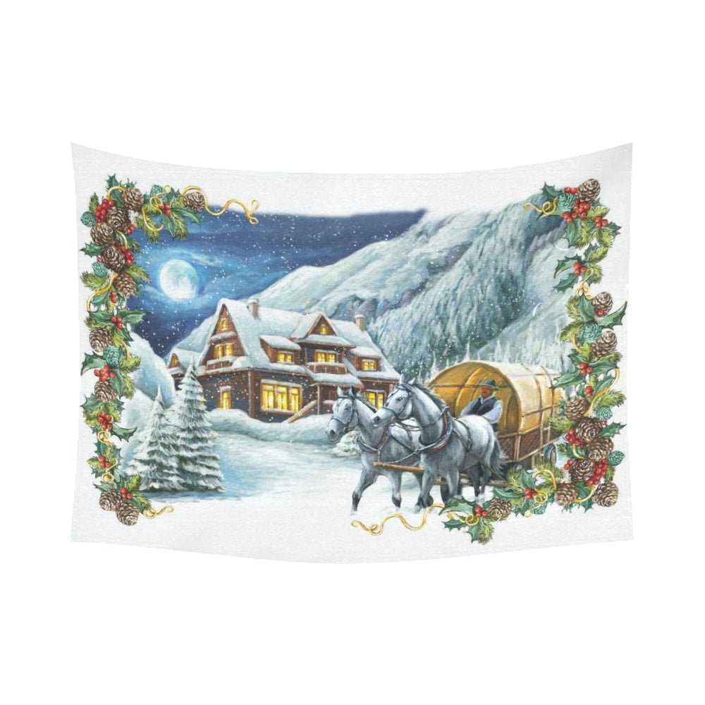 PHFZK Snow Wall Art Home Decor, Christmas Winter Happy Scene Tapestry ...