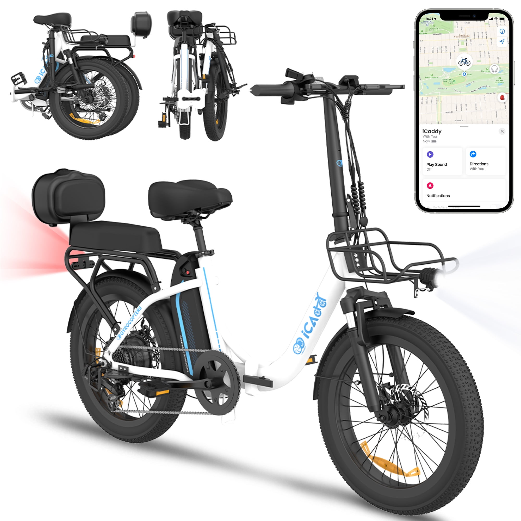 Gyrocopters iCaddy Foldable Electric Bike | UL 2849 | 15.6AH Battery | Up to 125 km PAS Range ...
