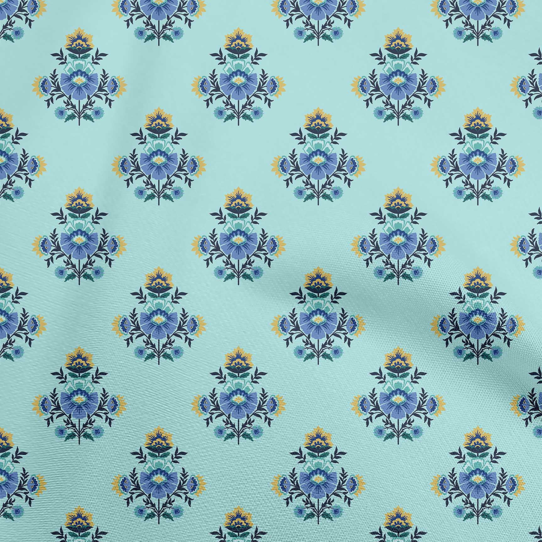 oneOone Velvet Turquoise Blue Fabric Maxican Floral Diy Clothing ...