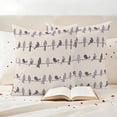 Birds on the Wire Purple Grey Burlap Background Outdoor Waterproof ...