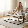 Censi Top Coffee Table, 40", Metal & Wood, White Marble Finish, Modern ...