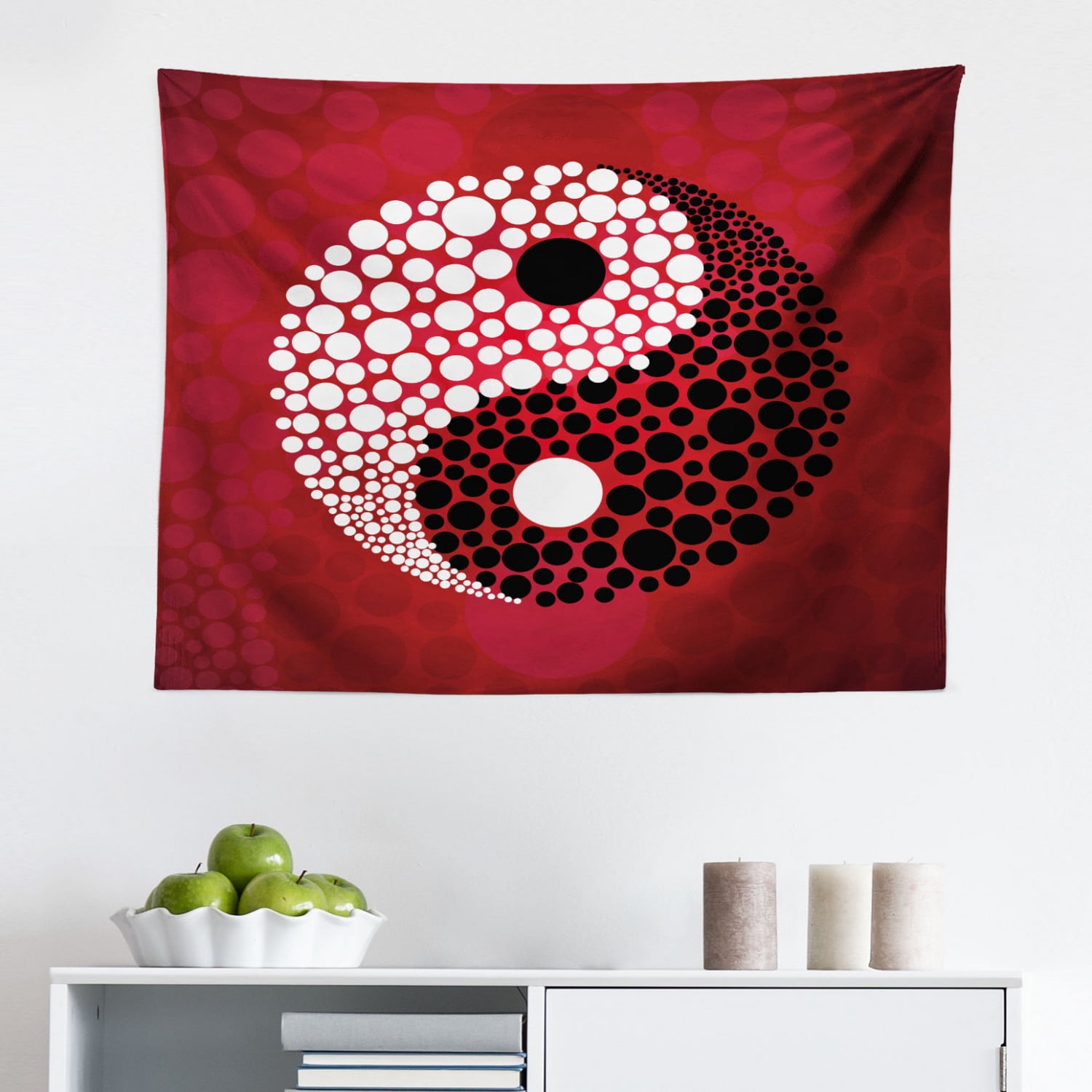 Ying Yang Tapestry, Digital Style Yin Yang Form Nature Themed Dots ...