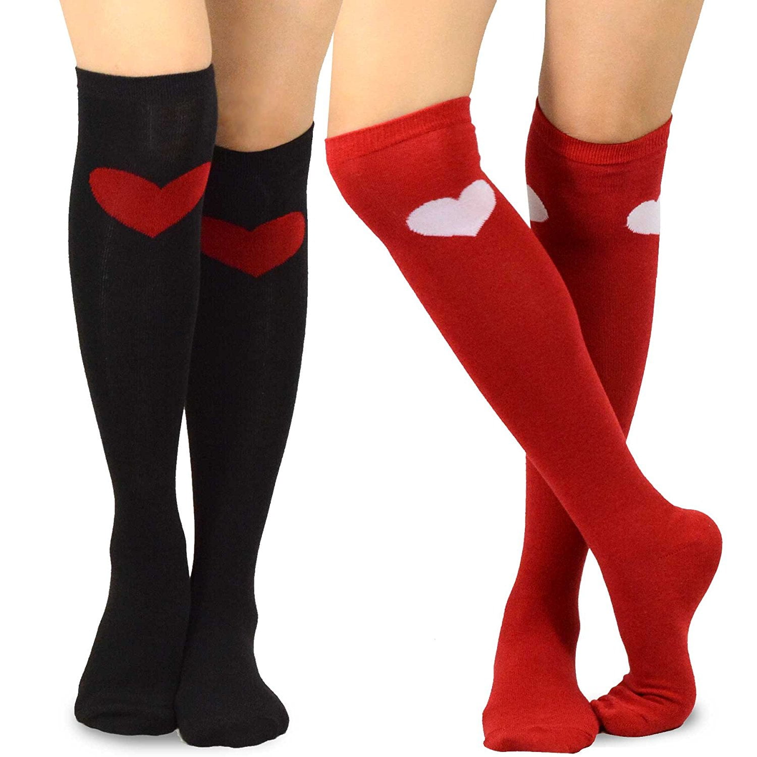 Teehee Valentines Day Womens Cotton Knee High Socks 2 Pack Big Heart